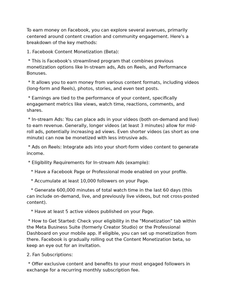 How to Earn on Facebook | PDF | Facebook | Subscription Business Model