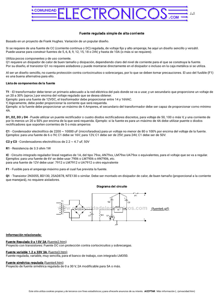Fuente Regulada Simple de Alta Corriente | PDF | Corriente continua ...