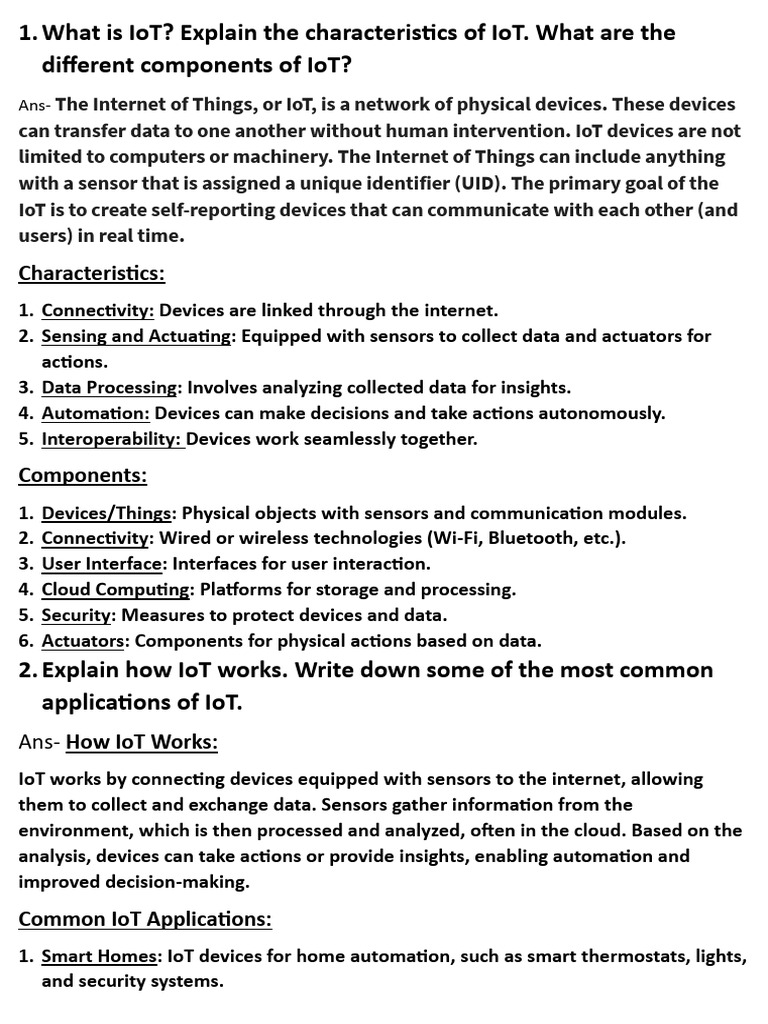 IoT Final Suggestion for 5th Sem | PDF | Internet Of Things | Wireless Sensor Network