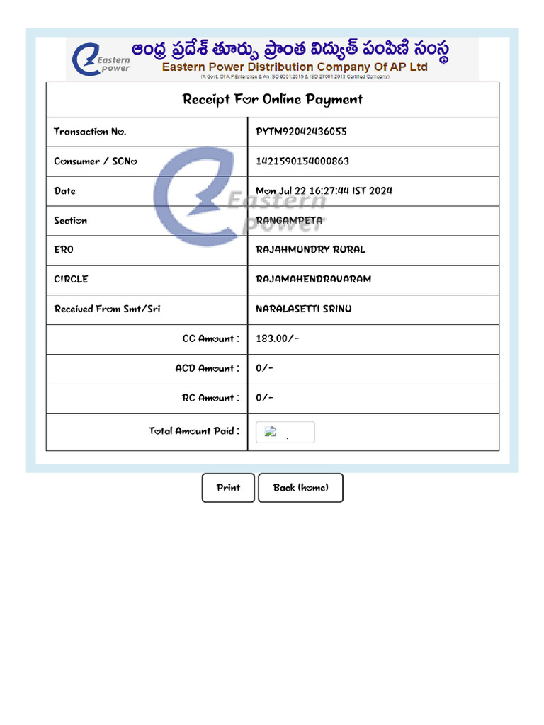 Online Payment Receipt for Transaction PYTM92042436055 | PDF