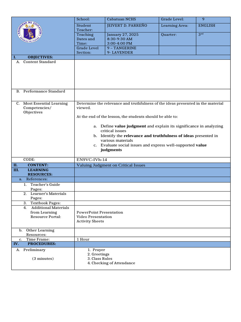 Value Judgment in Critical Issues Lesson | PDF | Argument | Reason