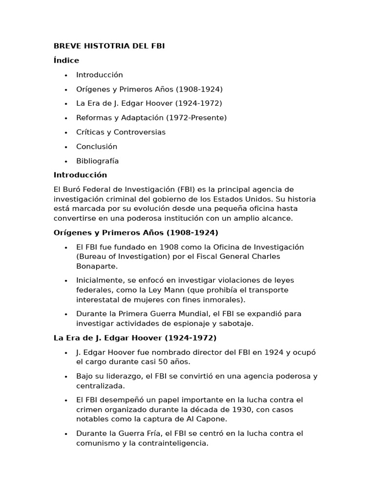 Historia del FBI: Fundacion y Evolución | PDF | Oficina Federal de ...