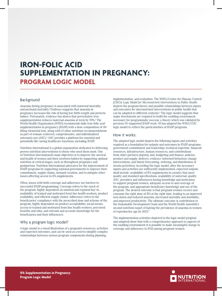 Iron-Folic Acid Supplementation Logic Model | PDF | Human Nutrition ...