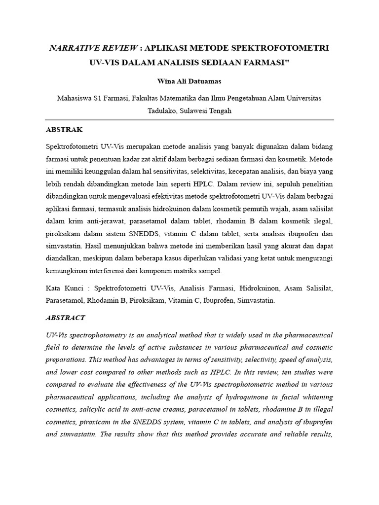 Narrativ Review Spektrofotometri UV-Vis | PDF