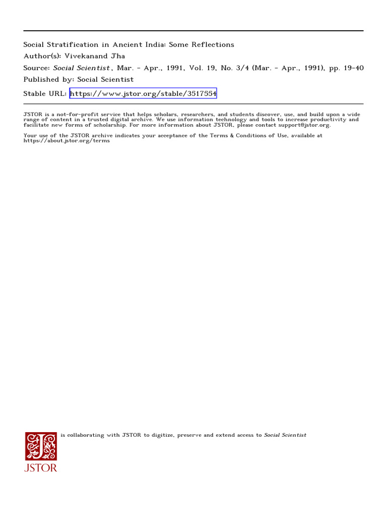 Jha SocialStratificationAncient 1991 | PDF | Caste