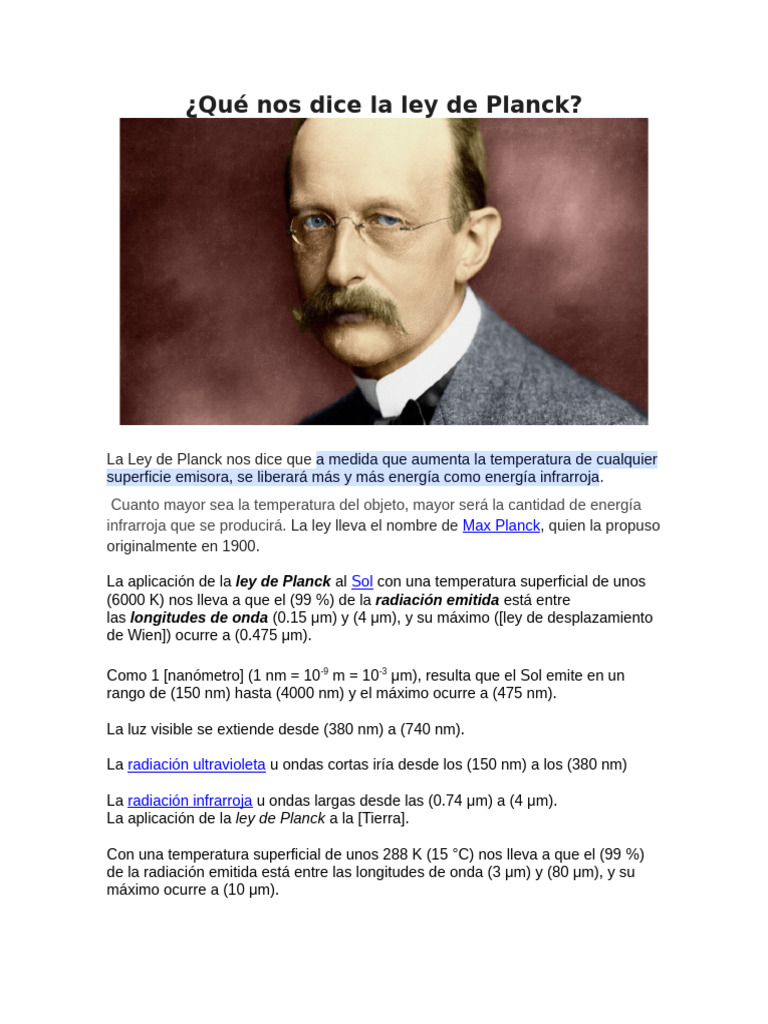 Qué nos dice la ley de Planck | PDF | Radiación electromagnética ...