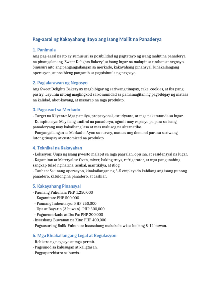 Feasibility Study Bakery | PDF
