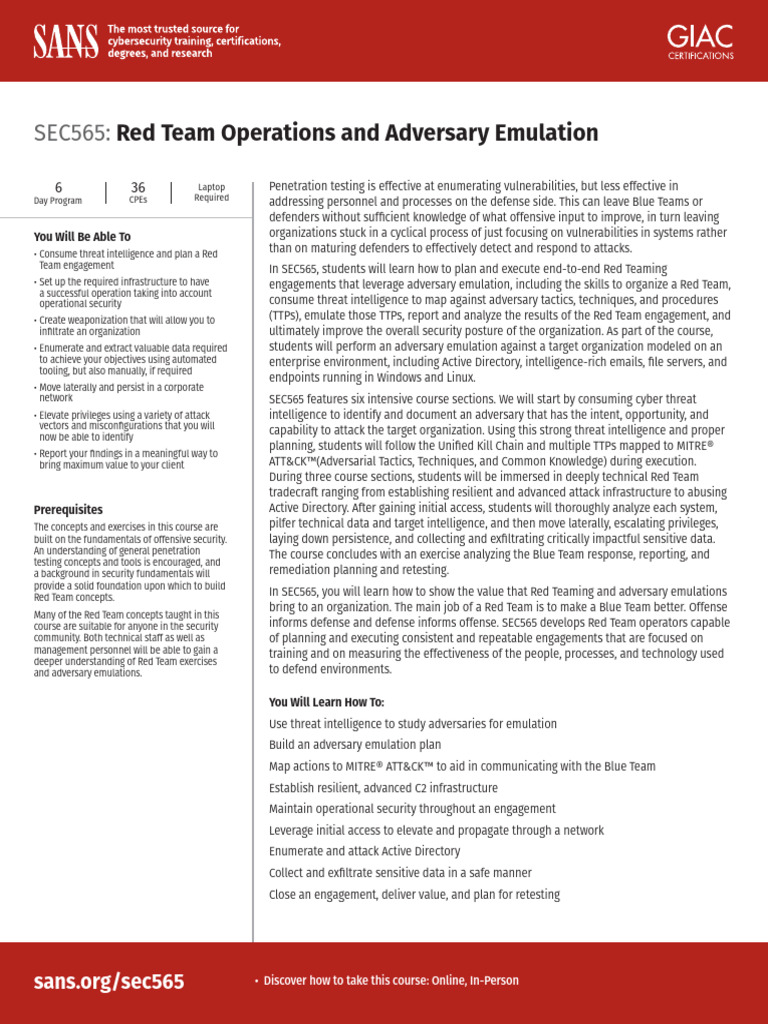 SANS Institute SEC565 Brochure | PDF | Computer Security | Security