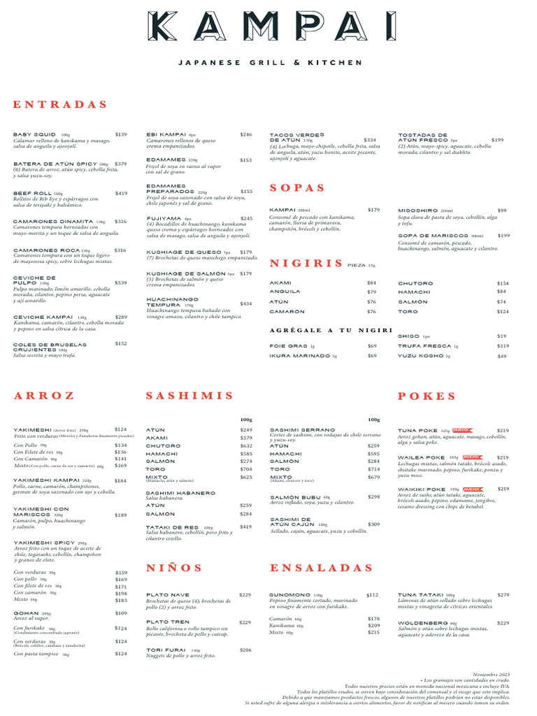 Menú Completo Kampai Diciembre | PDF