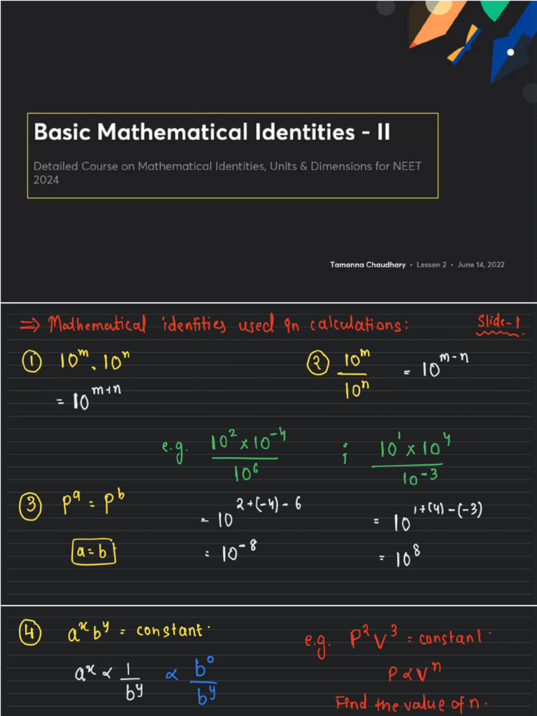 Basic Mathematical Identities - II With Anno 1675877951483 | PDF
