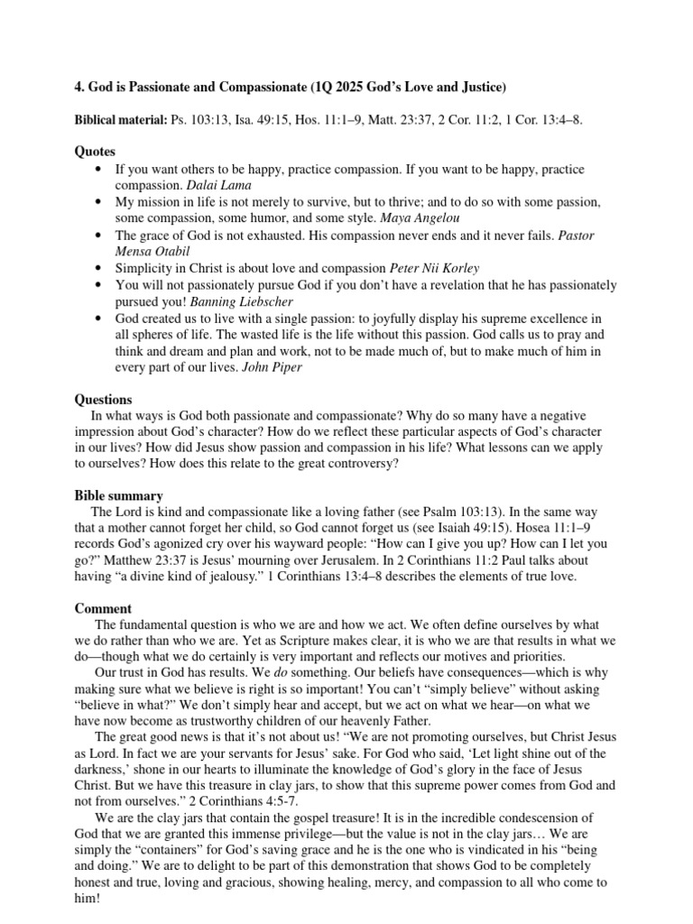 Lesson 4 God Is Passionate and Compassionate | PDF | Jesus | Compassion