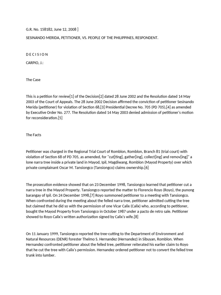 Ref - Cutting Trees - PD 705 Filing With Pros | PDF | Complaint | Theft