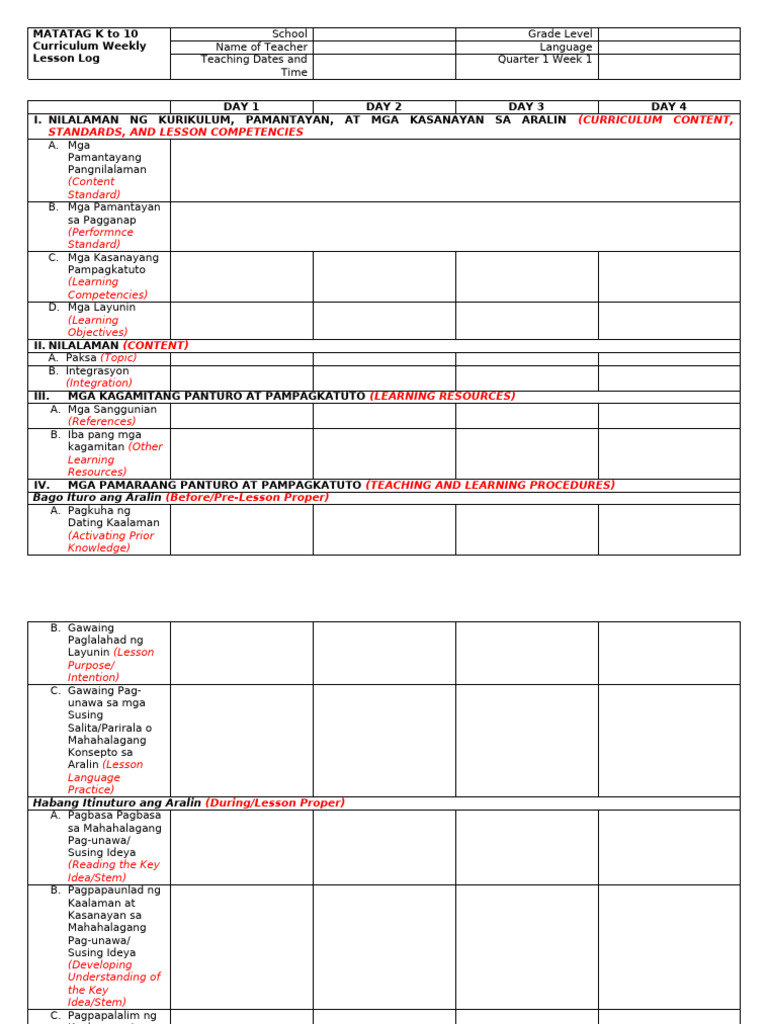 Proposed DLL - DLP Template For MATATAG CURRICULUM | PDF