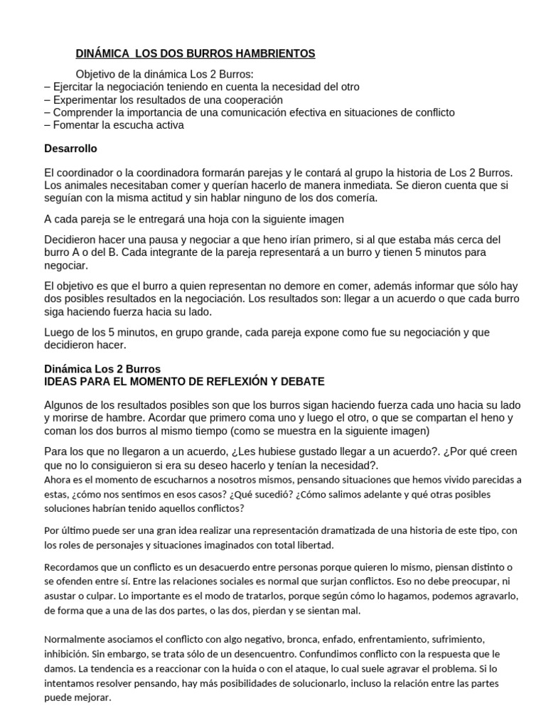 Dinámica de Negociación: Los Dos Burros | PDF