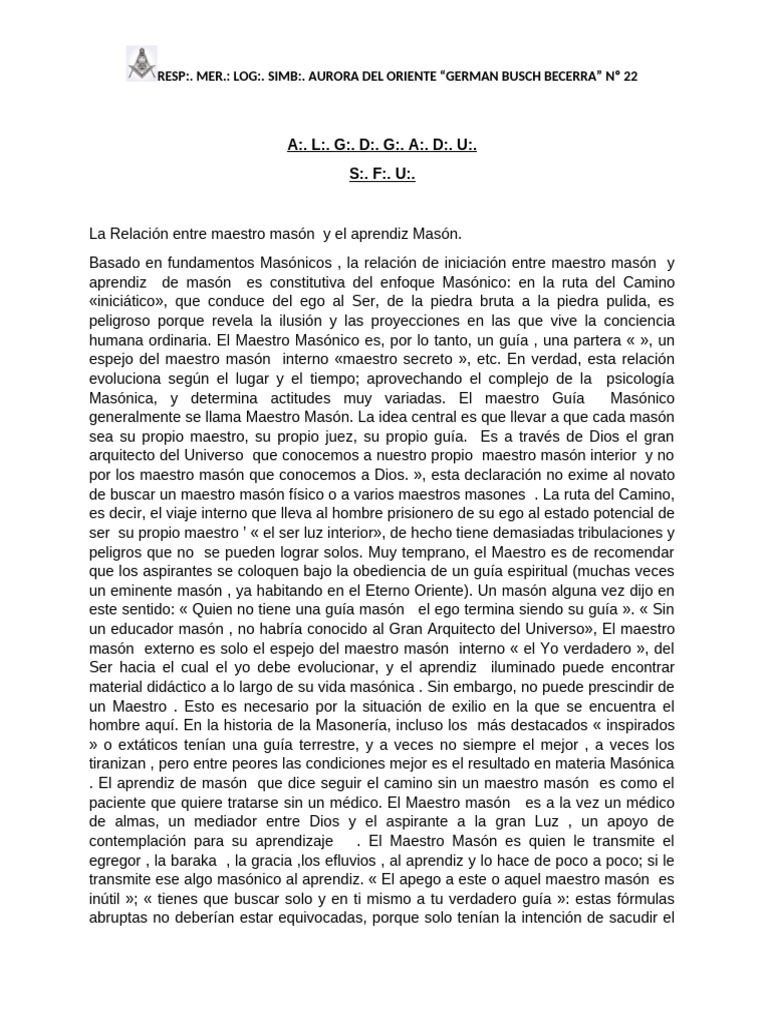 RELACION ENTRE MAESTRO Y APRENDIZ MASON | PDF | Masonería | Amor