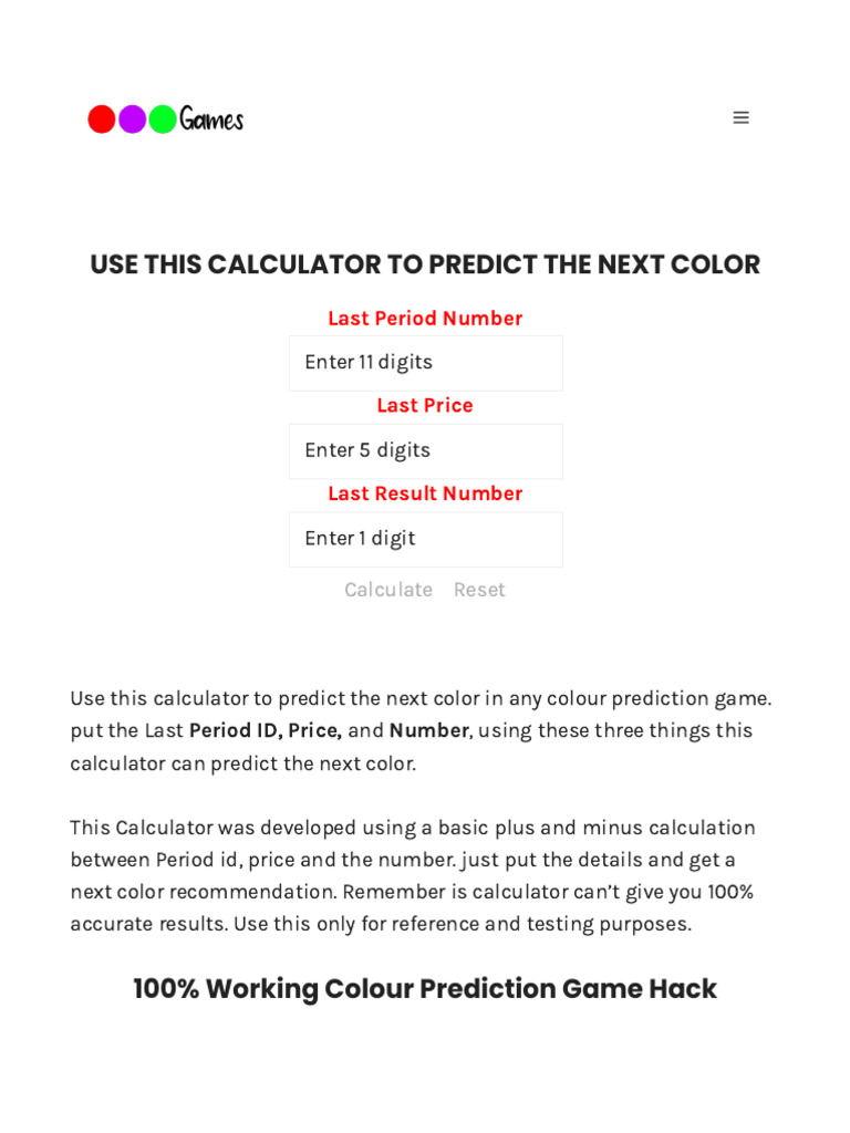 100% Win Color Prediction Game Calculator - Colour Prediction Game | PDF