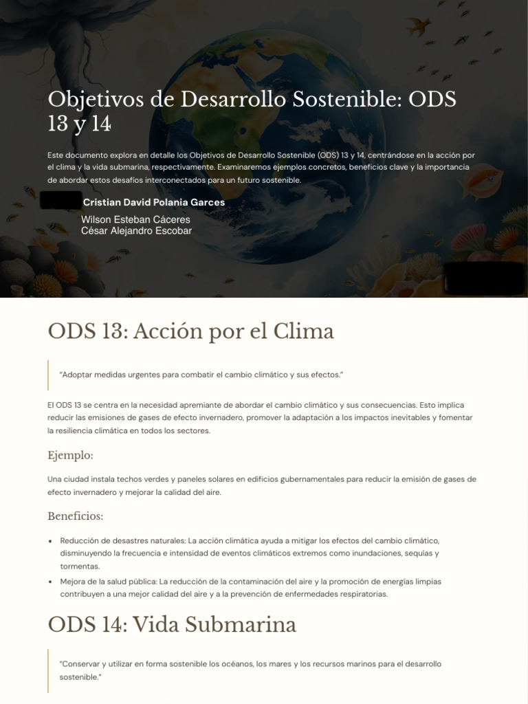 ODS 13 y 14: Clima y Vida Submarina | PDF | Naciones Unidas ...