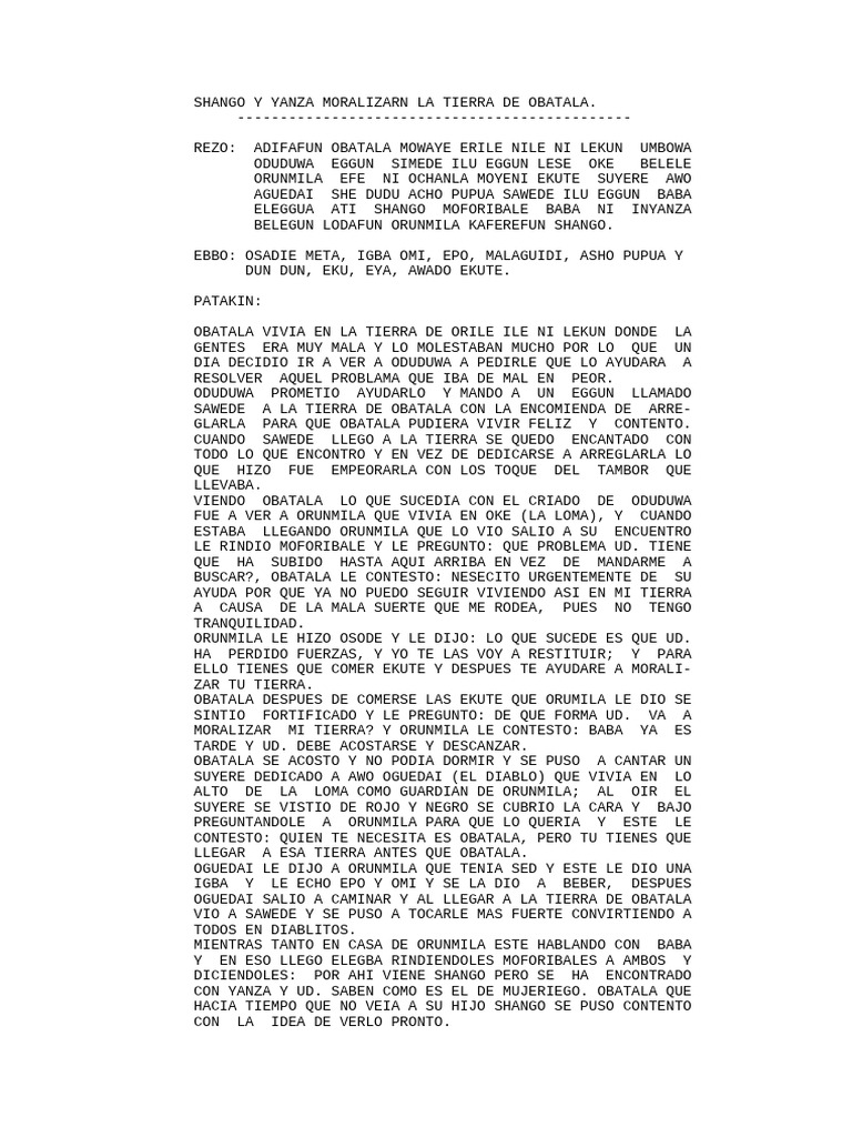 Shango y Yanza Moralizarn La Tierra de Obatala | PDF | Religiones ...