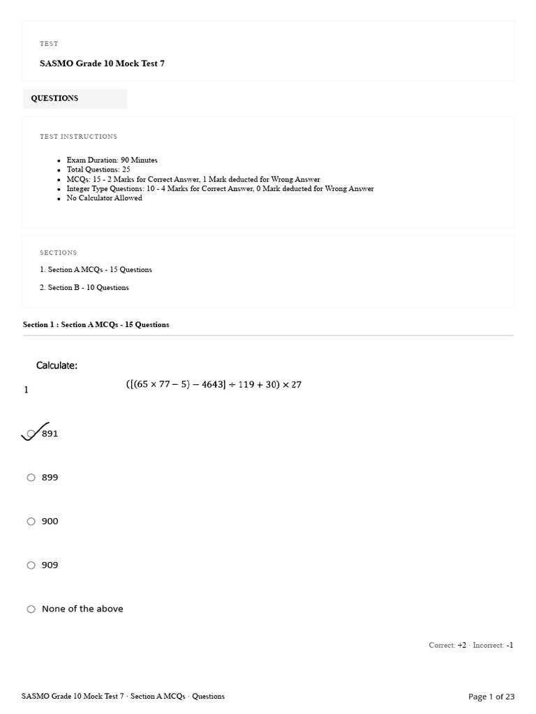 SASMO Grade 10 Mock Test 7 Questions | PDF | Multiple Choice ...