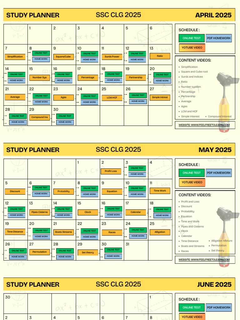 SSC CLG 2025 Study Schedule | PDF | Mathematics