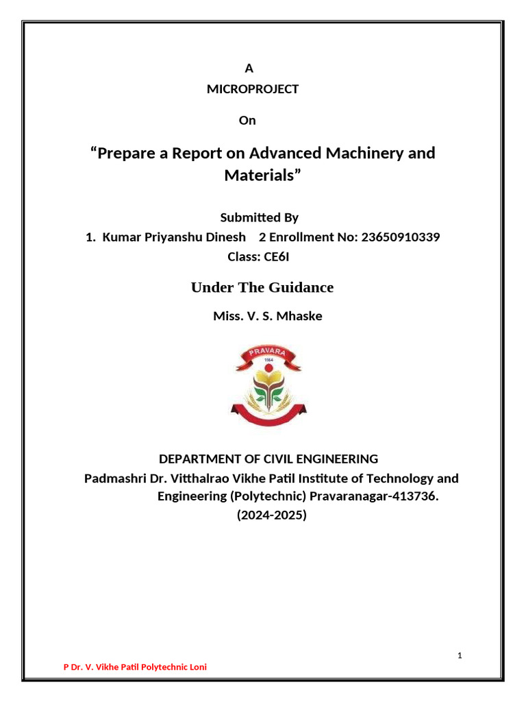 Prepare A Report On Advanced Machinery and Materials Kumar Priyanshu Dinesh | PDF | Machining ...