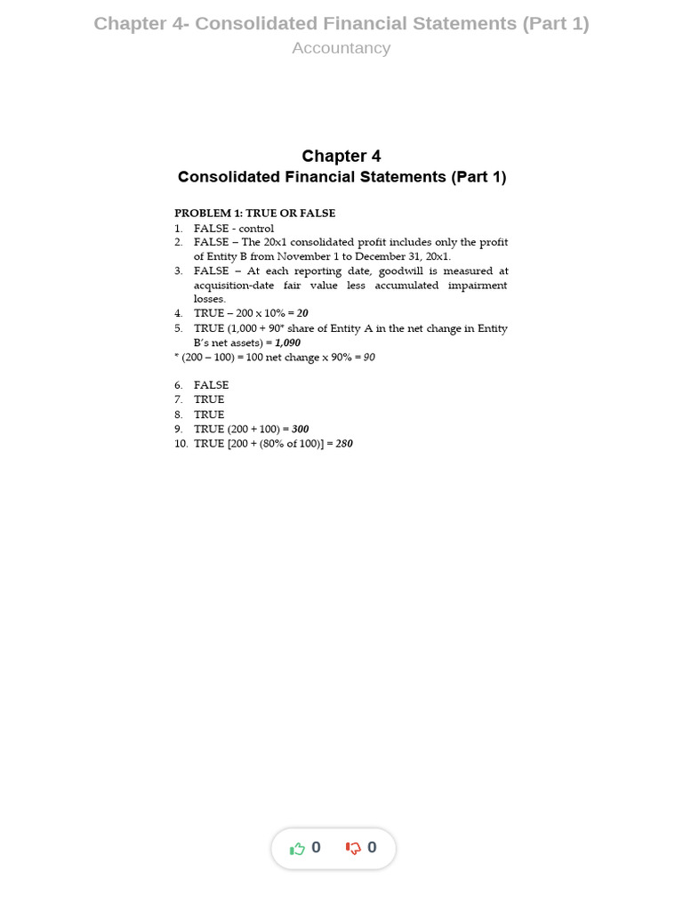 Chapter 4 Consolidated Financial Statements Part 1 Compress | PDF | Equity (Finance) | Goodwill ...