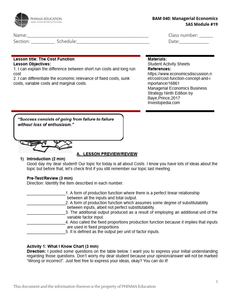 BAM 040 SAS-19.Docx - PDF S 1 | PDF | Average Cost | Production Function