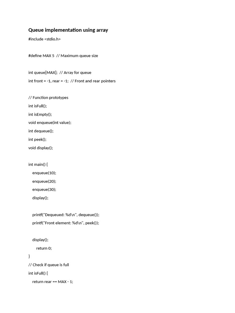 Queue implementation using array | PDF Queue implementation using array | PDF