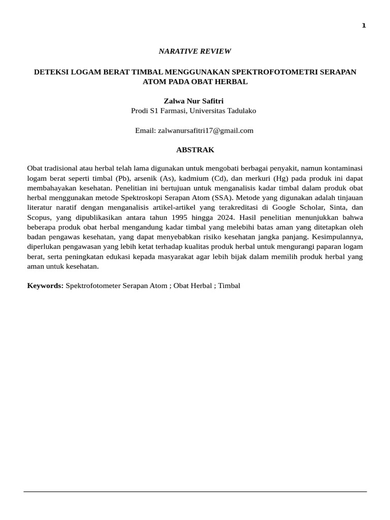 Narative Review: DETEKSI LOGAM BERAT TIMBAL MENGGUNAKAN ...