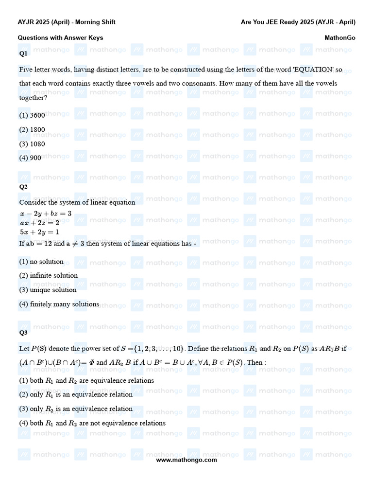 Provisional Answer Keys - AYJR 2025 (April) - Morning Shift | PDF ...