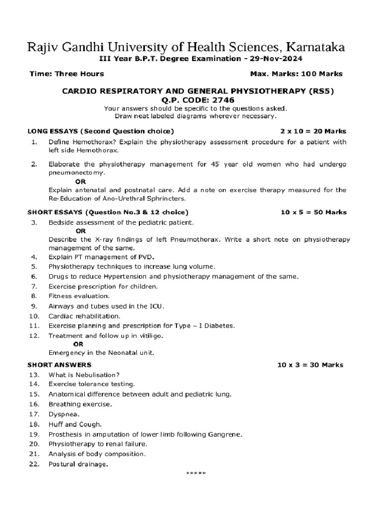 CARDIO RESPIRATORY AND GENERAL PHYSIOTHERAPY | PDF