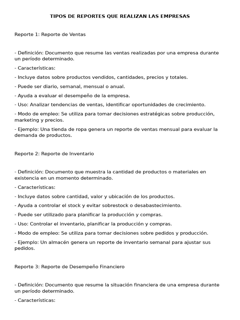 Tipos de Reporte. | PDF | Business | Datos