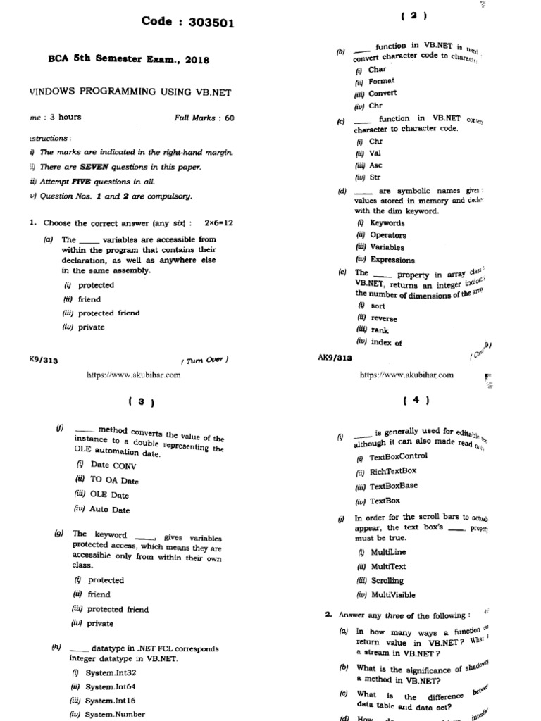 Bca 5 Sem Windows Programming Using VB Dot Net 303501 2018 | PDF