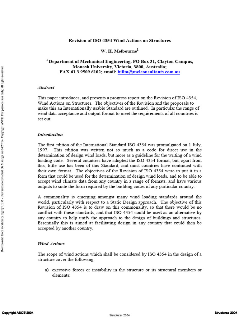 Revision of ISO 4354 Wind Actions On Structures. Structures 2004 - 10.1061 - 40700 (2004) 62 ...