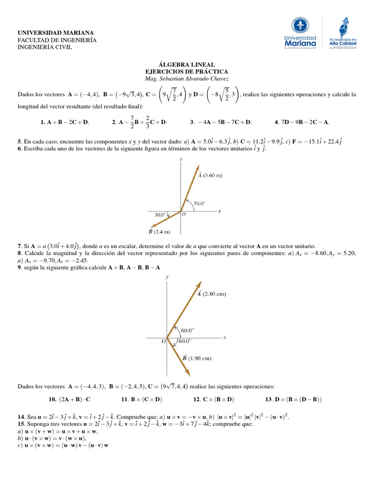Primer Taller de Ejercicios Prã Cticos | PDF | Vector Euclidiano | Álgebra lineal