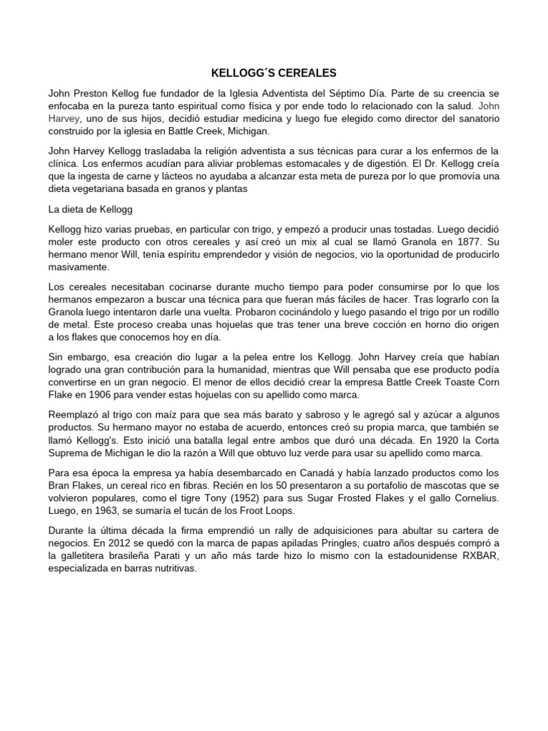 KELLOGG | PDF | Industria de alimentos