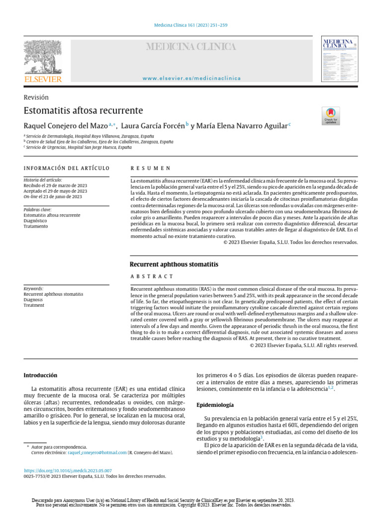 Estomatitis Aftosa Recurrente: Raquel Conejero Del Mazo, Laura García ...