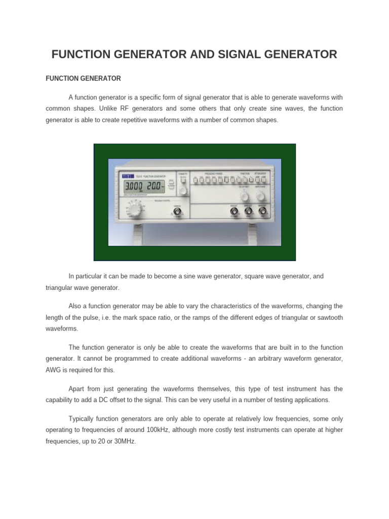 Function Generator and Signal Generator | PDF | Electronic Oscillator ...