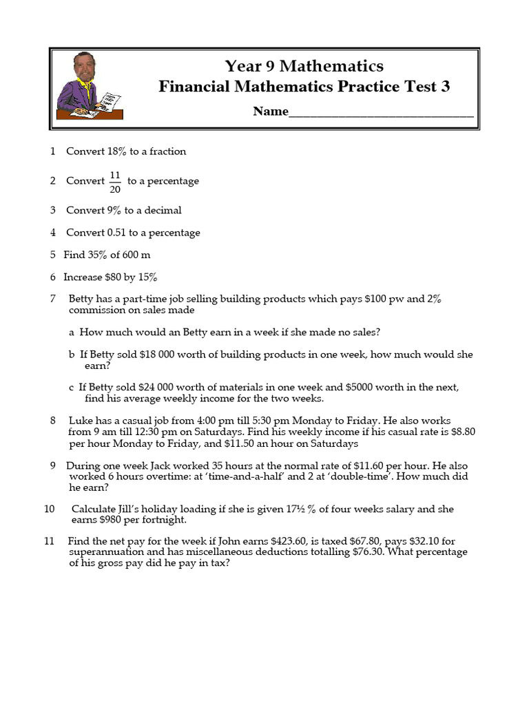 Year 9 Financial Mathematics Practice | PDF | Arithmetic | Mathematics