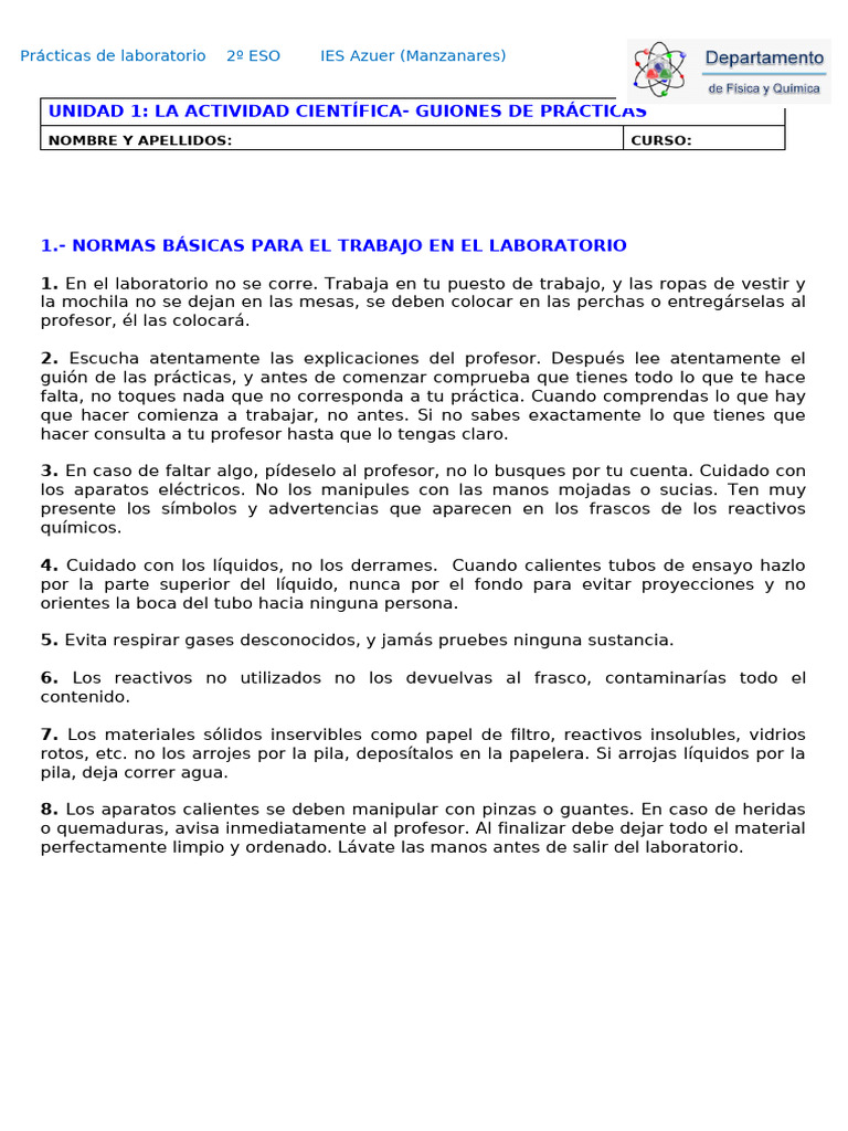 Práctica 1 Normas de Seguridad y Material de Laboratorio | PDF | Laboratorios
