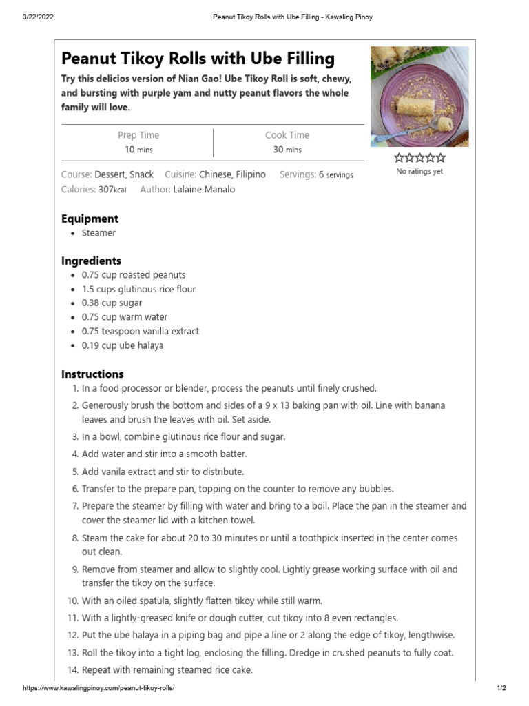 Peanut Tikoy Rolls With Ube Filling - Kawaling Pinoy | PDF | Foods ...