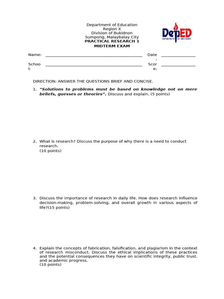 Grade 11 Midterm Exam PR 1 | PDF