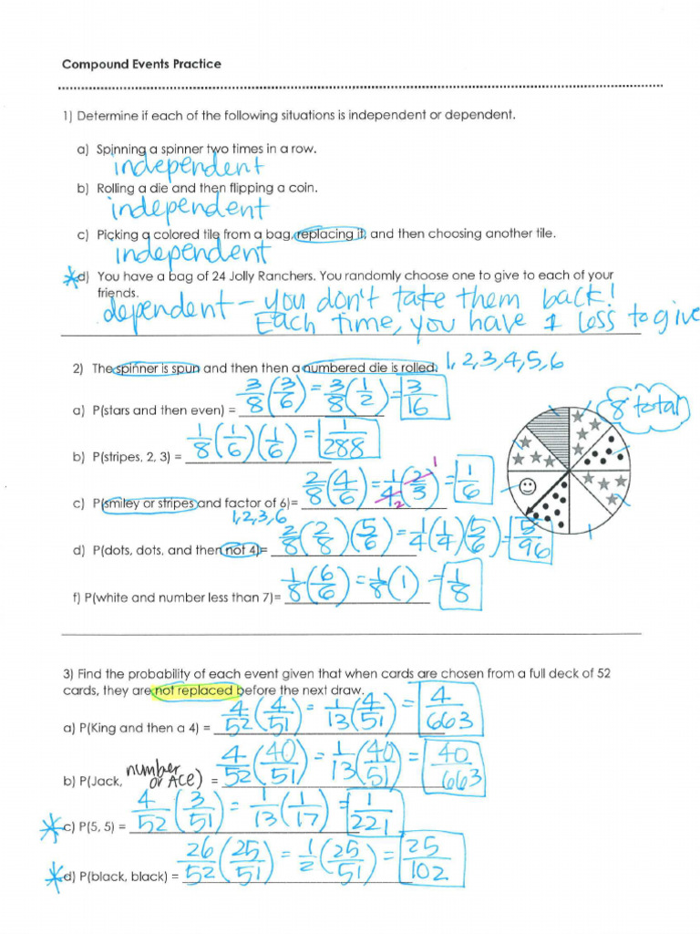 Compound Events Practice Key | PDF