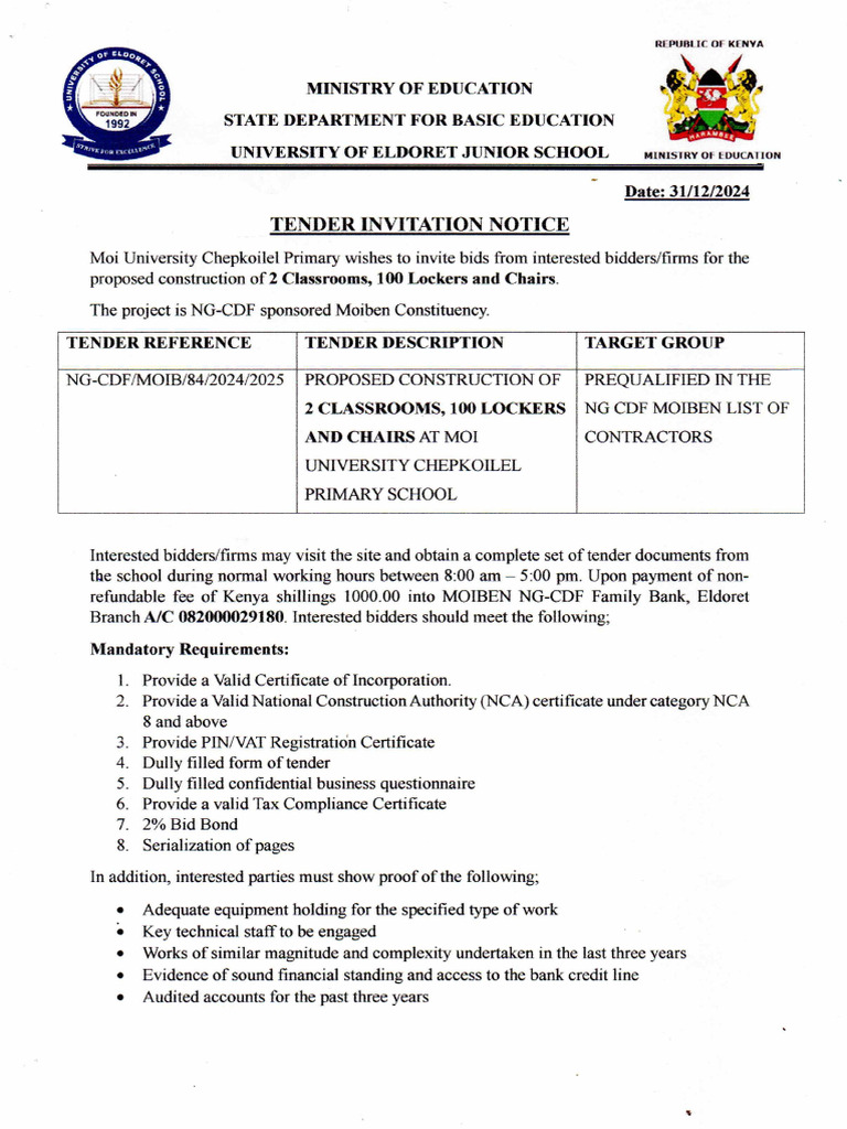 Tender Invitation Notice20241213 - 18491560 | PDF