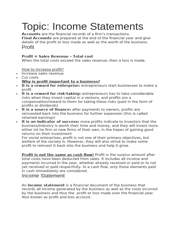 Topic Income Statement Notes | PDF | Income Statement | Net Income