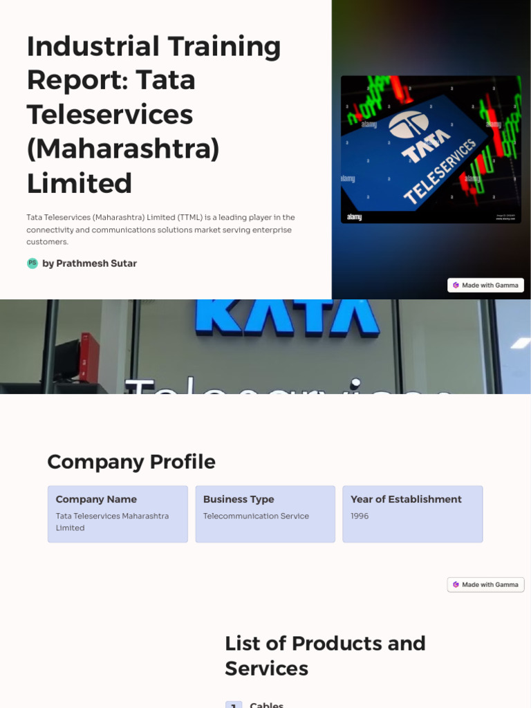 Industrial Training Report Tata Teleservices Maharashtra Limited | PDF