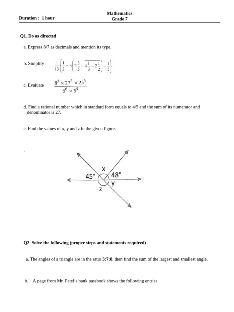 Practice Paper GR 7 Math | PDF