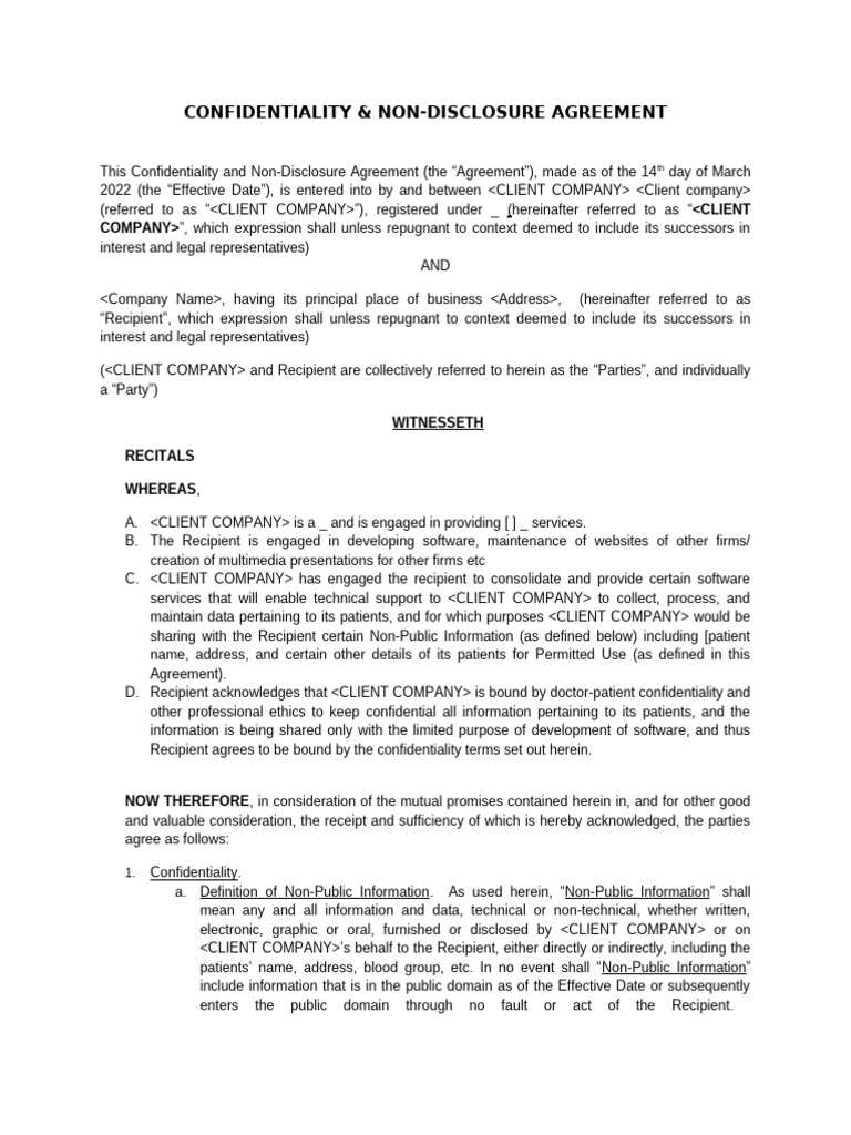 General NDA initial draft | PDF | Confidentiality | Information