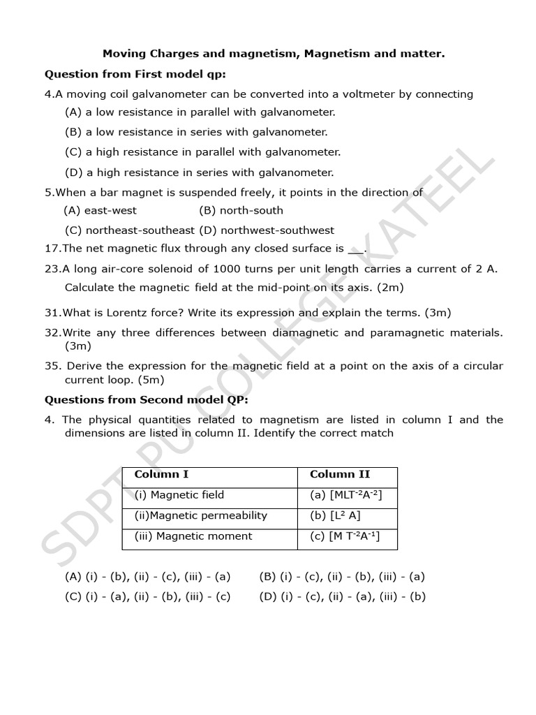 Moving Charges and Magnetism Overview | PDF | Magnetic Field | Magnetism