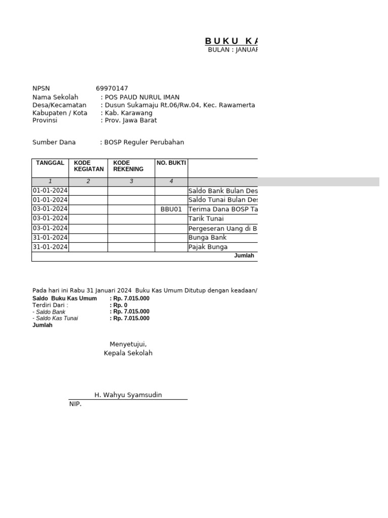BKU 2024 PAUD NURUL IMAN | PDF